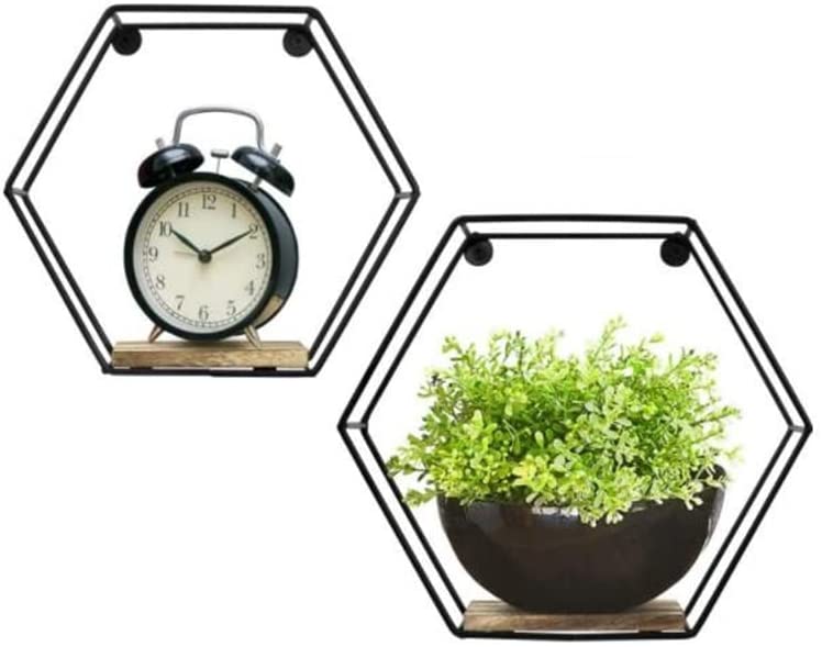 Shelf — Set of 2 Black Metal Wire Hexagonal Floating Shelves – HOMION