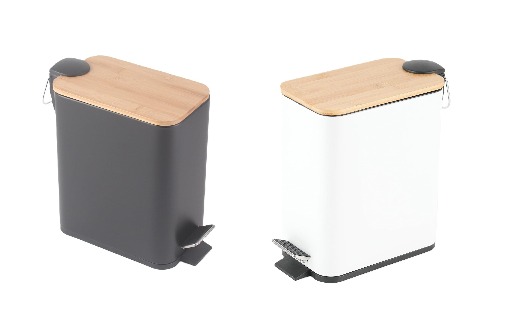 5 Liter Slim Rectangular Pedal Bin with Removal Buscket And Bamboo Lid ...